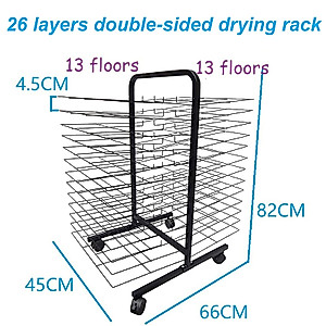 Drying Rack, Solid 26-Shelf Mobile Art Drying Rack with Wire Shelves for Works of Art, Black Powder Coated Finish, Drying & Print Racks, Ideal for Schools and Art Clubs