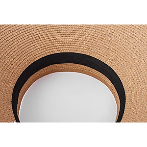 Women Sun Visors Foldable Straw Hats Summer Beach Packable Hat Floppy Wide Brim Cap Big Heads Sombrero (Black+Khaki)