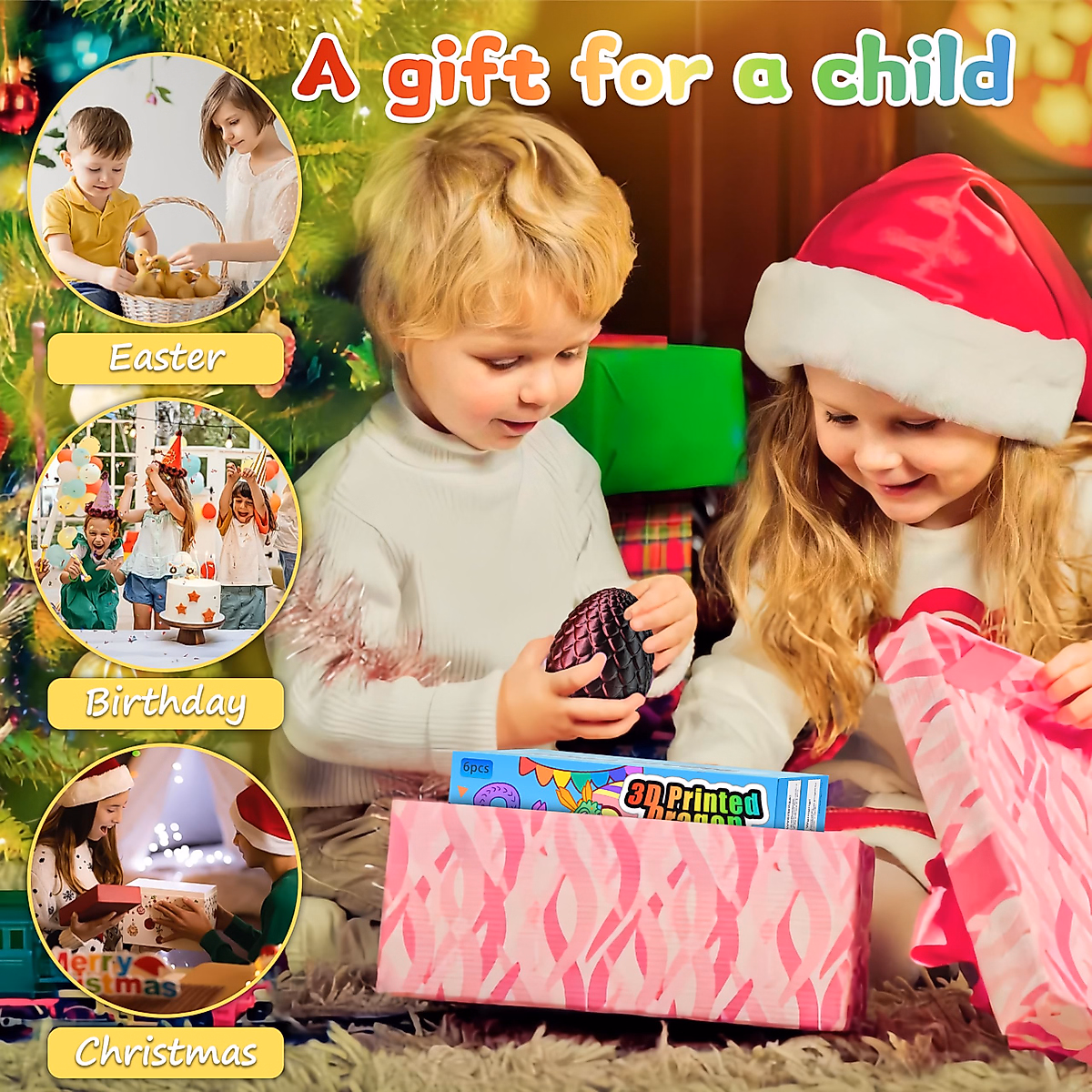 Impossmaker 6PCS 3D Printed Easter Dragon Eggs with 3D Printed Dragon Inside, Easter Basket Stuffers Mini Dragon Egg Set Articulated Crystal Dragon Fidget Toy for Adults Teens