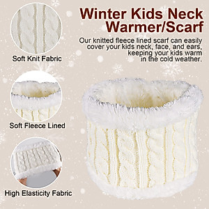 Kids Winter Hat Gloves Scarf Set, Girls Toddler Kids Beanie Hat with Pom Knit Gloves Neck Warmer for Girls Boys (White)