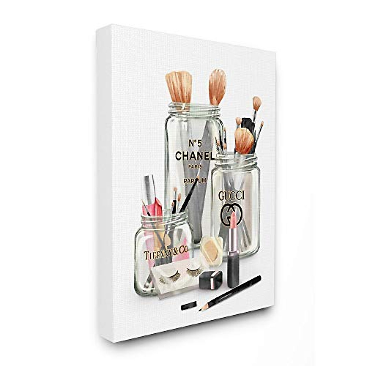 Stupell Industries Fashion Brand Makeup in Mason Jars Glam Design, Designed by Ziwei Li Wall Art, 16 x 20, Pink