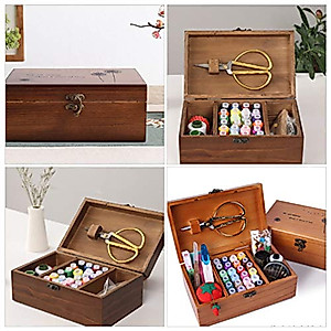 Cabilock Wood Sewing Storage Basket Knitting Crochet Embroidery Art Supplies Organizer Household Travel Sewing Repair Accessories Box for DIY Beginner Camper Without Accessories