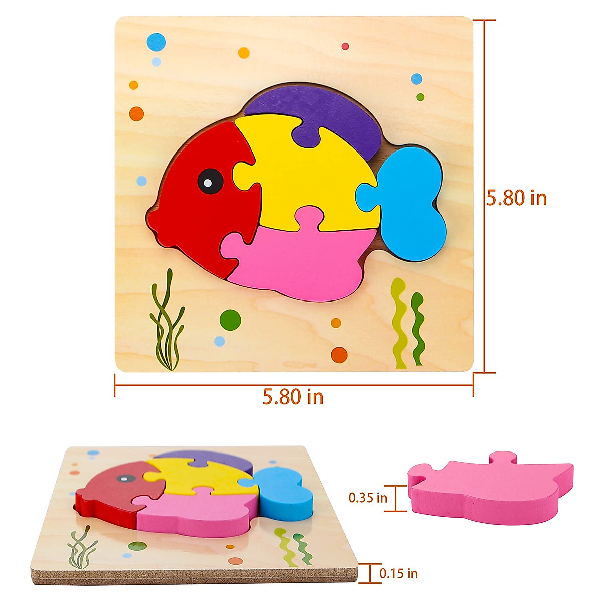 SKYFIELD Wooden Animal Puzzles for 1 2 3 Years Old Boys Girls, Toddler Educational Developmental Toys Gift with 6 Animals Baby Montessori Color Shapes Learning Puzzles