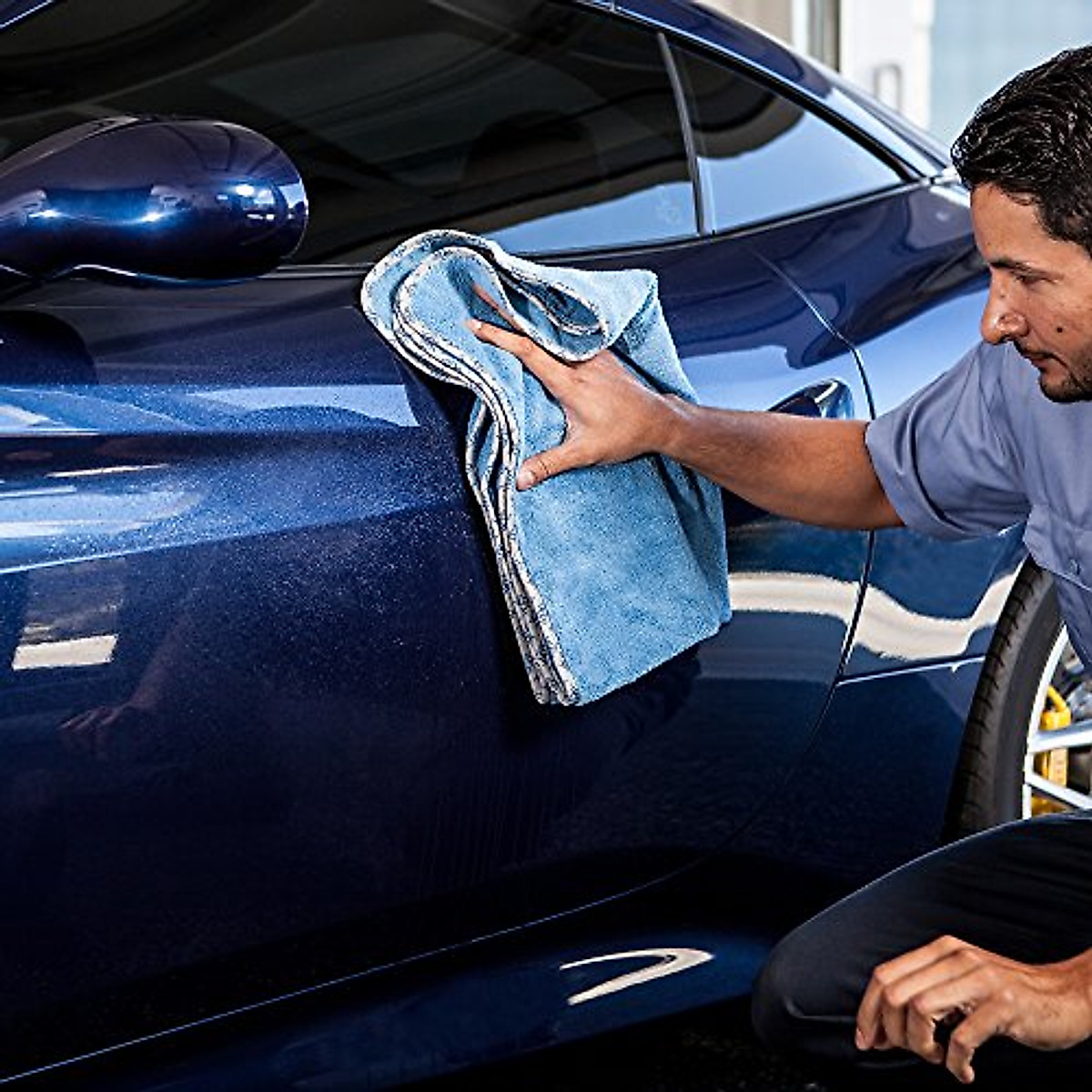MW Pro Detail Microfiber Car Towels (24"x 36") | 400 GSM | 80/20 Blend | Tagless | Soft Satin Piped Edges | All-Purpose Auto Detailing - Wax, Buff, Polish, Wash, Dry | 2 Pack (Blue)
