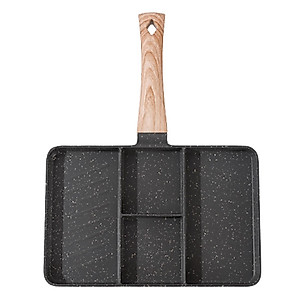 Divided Grill Pan, Aluminum Nonstick Divided Stove Top Grill Pan 4 Section Breakfast Pan with Divider for Indoor Cooking Divided Frying Pan Breakfast Grilling Pan for Frying Eggs Steak(Black)