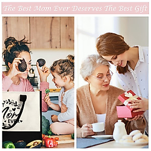 QLOVEA Mothers Day Gifts, Best Mom Ever Gift from Daughter Son Kids, Personalized Canvas Mom Tote for Mom Birthday Gifts, Christmas, Mom to Be, New Mom, Hospital, Stepmother, Ideal for Beach, Travel