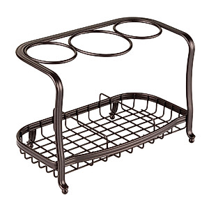 mDesign Metal Hair Care & Styling Tool Organizer Holder - 3 Sections - Bathroom Vanity Countertop Storage for Hair Dryer, Flat Irons, Curling Wands, Hair Straighteners - Bronze