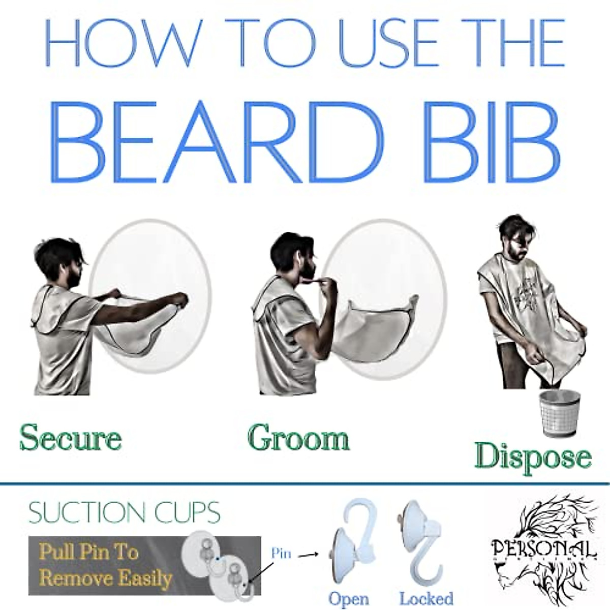 Beard Catcher Kit, 2 Beard Apron/Bib for Mess-Free Shaving+ 6 Suction Cups+ Transparent Beard Shaper with Comb+ Carrying Cloth Bag, Perfect For Men/Boyfriend/Father/Husband/Roommate (WHITE)