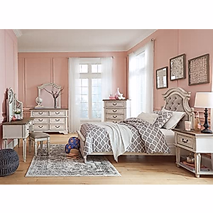 Signature Design by Ashley Realyn Traditional Cottage 1 Drawer Nightstand with Dovetail Construction & Open Display Shelf, Chipped White, 27" Tall, Distressed Brown