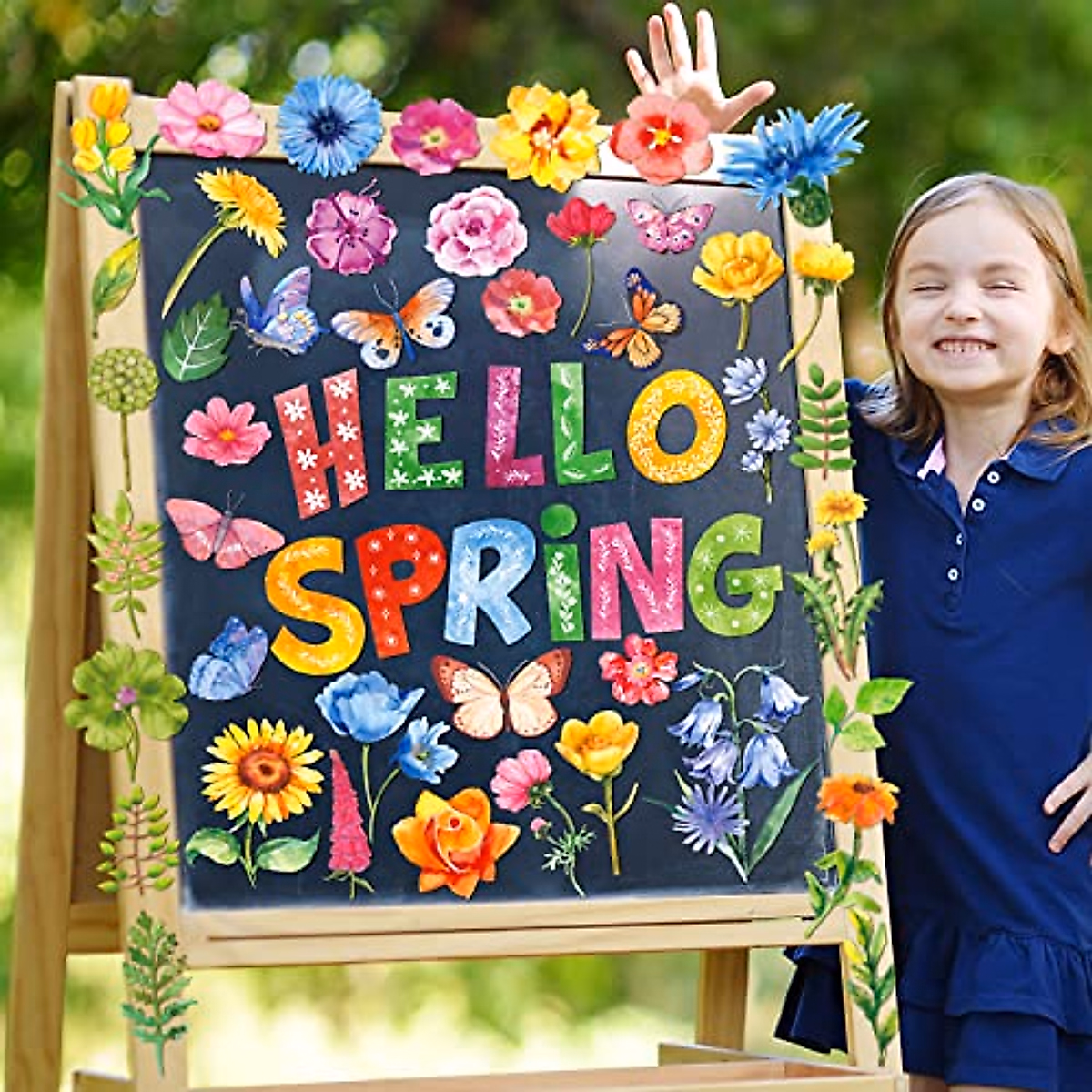 72 Pcs Cute Cutouts Hello Spring Cut Outs with 96 Pcs Glue Points Spring Bulletin Board Set Floral Plants Spring Cutouts Spring Decorations for Classroom School Game Party Bulletin Board Supplies