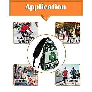 Sling Backpack, St. Patrick's Day Lucky Shamrock Green White Checkered Pattern Waterproof Lightweight Small Sling Bag, Travel Chest Bag Crossbody Shoulder Bag Hiking Daypack for Women Men