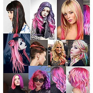 Rhyme Pink Purple Hair Extensions for Girls 21 inch Highlight Princess Party Colored Hair Extensions Clip in/on for Girls and Kids Hair Accessories Wig Pieces 8PCS (Pink Purple)