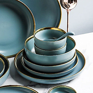 GagalU Porcelain Dinnerware Set24,32,41PCS Ceramic Dinnerware Set Nordic Dark Green Tableware Creative European Ceramic Tableware with Bowl Plate Service for 6,810