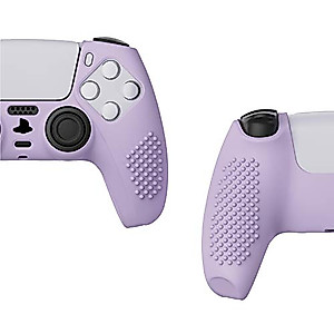 eXtremeRate PlayVital Mauve Purple 3D Studded Edition Anti-Slip Silicone Cover Skin for ps5 Controller, Soft Rubber Case for ps5 Wireless Controller with 6 White Thumb Grip Caps
