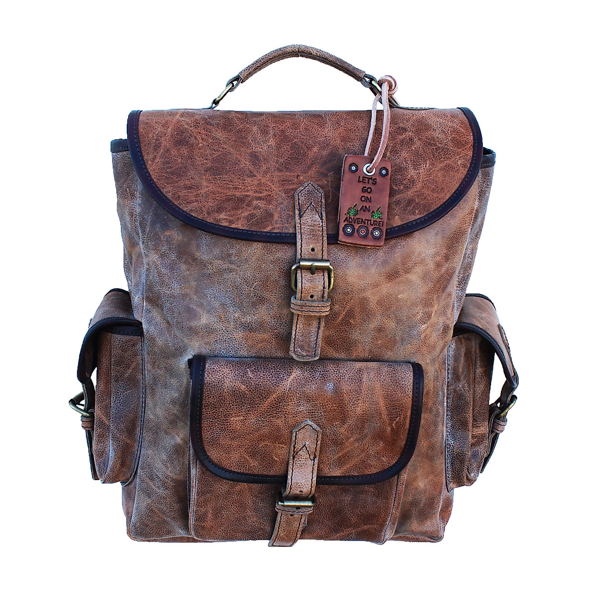 CHALLENGER Full Grain Dark Brown Leather Backpack Multipurpose Travel Bag 18AA07LB