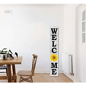 KPSheng Sunflower Hanging Signs Spring Welcome Porch Wood Sign 8x48 Inch Summer Spring Door Summer Hanging for Front Door Garden Home Yard Sunflower Party Decorations