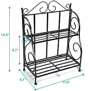 Bathroom Countertop Organizer, F-color 2 Tier Collapsible Kitchen Counter Spice Rack Jars Bottle Shelf Organizer Rack, Black