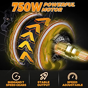 ECOTRIC Electric Bike 26" Fat Tire 750W Electric Bicycles 48V 13AH Removable Large Battery Beach Snow Mountain E-Bike for Adults UL Certified with Dual Shock Absorber & Shimano 7-Speed