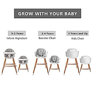 IKARE Wooden Natural Baby High Chair W/Removable Tray & Safety Harness, 3-in-1 Infant Highchair/Booster/Kid Chair | Grows with Your Child | Adjustable Legs | Modern Wood Design (Gray)