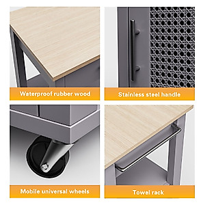 Tornama Kitchen Island Cart, Small Kitchen Carts On Wheels with Storage Cabinet, Drawer and Wood Top, Rolling Kitchen Island for Dining Room Living Room, Grey