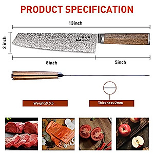 FUJUNI Kiritsuke Damascus Chef Knife 8 inch Kitchen VG-10 Damascus Super Steel 67-Layer Razor Sharp Kiritsuke Knife with Natural Wood Handle Gift Box for Home and Restaurant