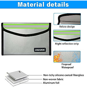 5"x8" Small Fireproof Bag Money Bag Home Office Travel Fireproof Safe Storage Pouch for Document Cash Valuables Jewelry Keys Mobile Power Supply Power Bank Lipo Battery