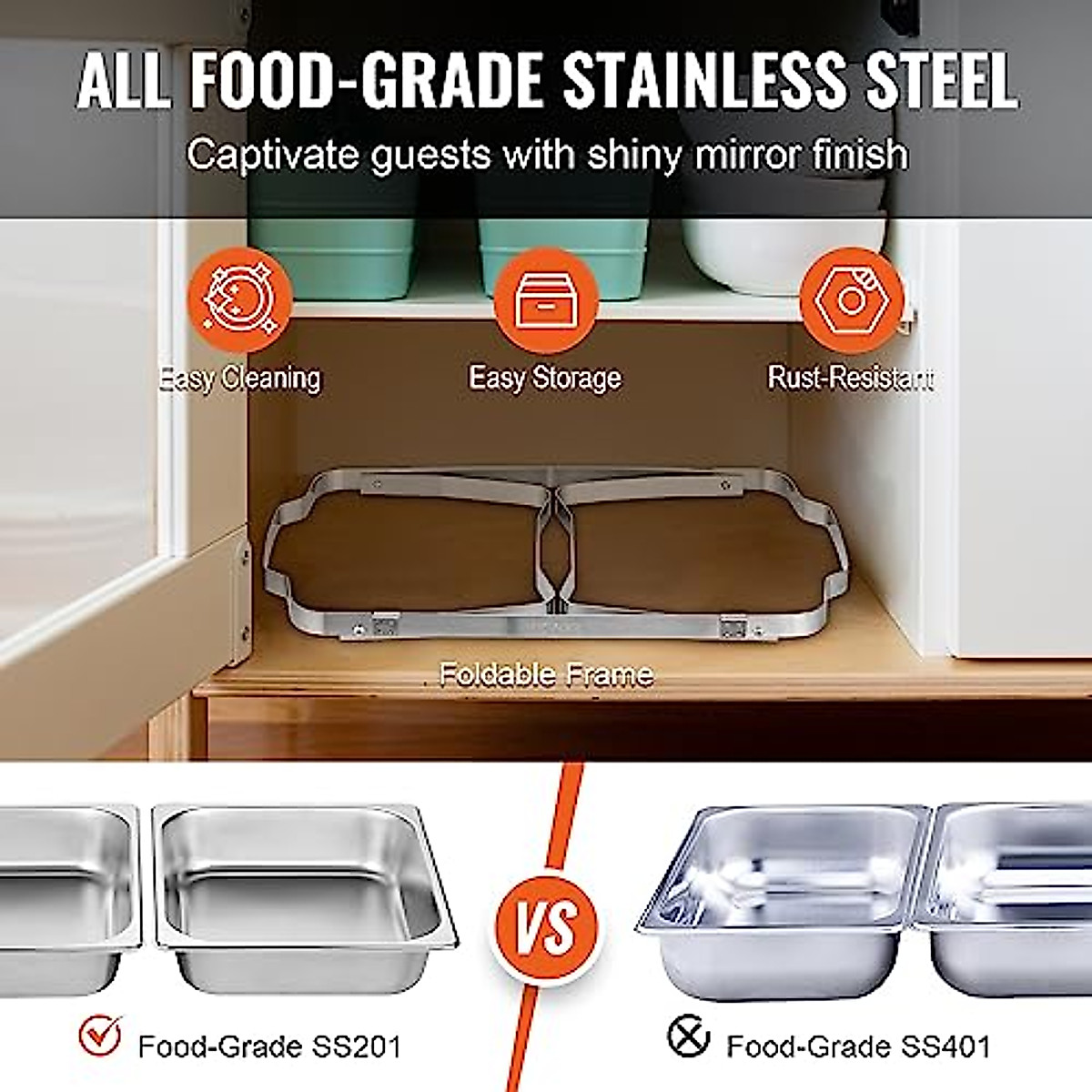 VEVOR Rectangle Catering Warmer Server Chafing Dish Buffet Set, 6 Packs, 8 Quart