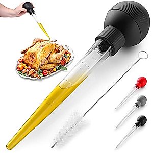 Zulay (Large) Turkey Baster With Cleaning Brush - Food Grade Syringe Baster For Cooking & Basting With Detachable Round Bulb - Ideal For Butter Drippings, Glazes, Roasting Juices for Poultry (Black)