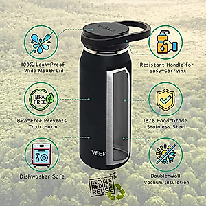 VeeFine Insulated Water Bottle Dishwasher Safe Metal Water Bottle BPA-Free Stainless Steel Water Bottles 20/32/40oz Reusable Thermos for Hiking Camping and School