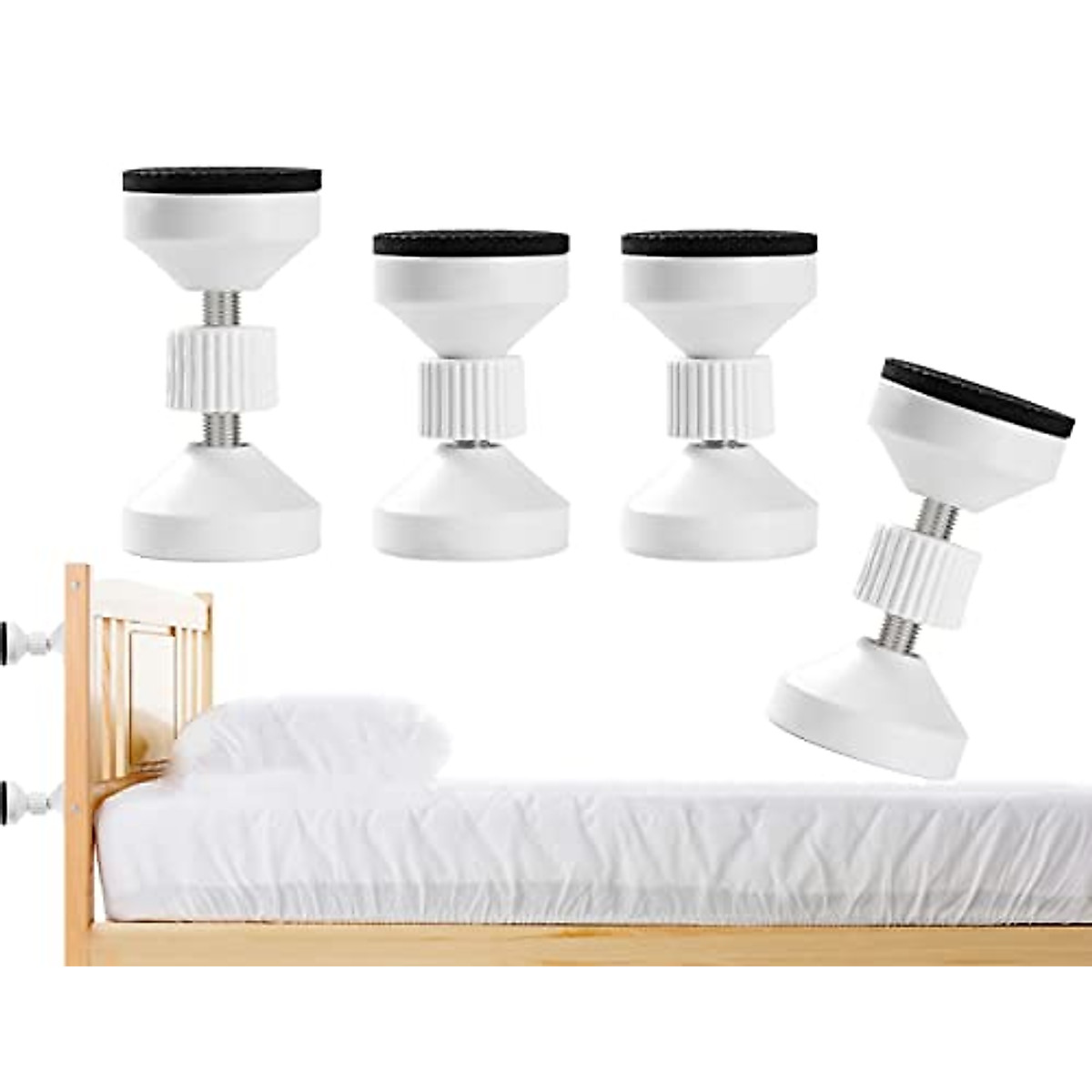cosbur 4 Pack Adjustable Threaded Headboard Stoppers, Bed Frame Anti-Shake Tools, Headboard Bumper, Bedside Headboards Prevent Loosening Anti-Shake Fixer, Bed Accessories(1.8-2.5in)(White)