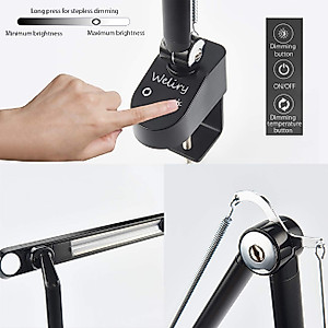Weliry LED Desk Lamp Architect Task Lamp LED Clamp Table Lamp Eye Caring Dimmable Lamps 5 Color Modes 4 Brightness Levels(Touch Control Angle Adjustment Great for Study Reading Work Task/Office)