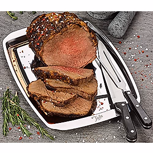 Tala Performance Stainless Steel Carving Tray, with 5 Spikes to Hold Meat Whilst Carving, 35.5cm x 25 cm