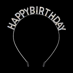 LOVSONG - Happy Birthday Girl Headband Birthday Princess Crown Birthday Tiara Rhinestone Birthday Accessories (HAPPY BIRTHDAY - SILVER)