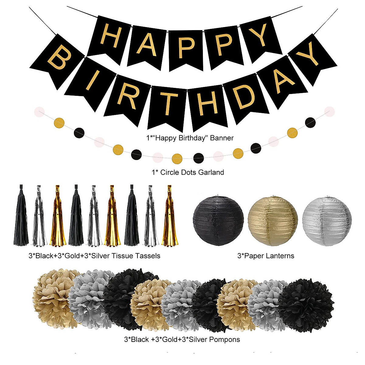 meowtastic Purple Birthday Party Decorations, Happy Birthday Banner with Tissue Pom Poms, Tassel Garland, Paper Lanterns, Circle Dot Garland, Purple and Pink Happy Birthday Decoration for Women Girls