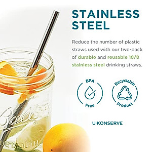 U-Konserve Stainless Steel Straws 8.5" (Set of 2) - Metal Straws - Reusable Drinking Straws - Dishwasher Safe - Eco Friendly, Plastic Free and BPA Free