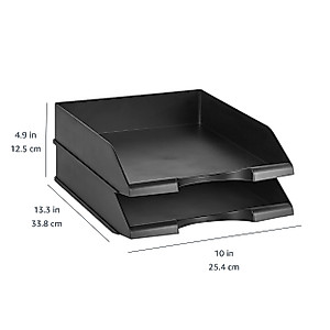 Amazon Basics Stackable Office Letter Organizer Desk Tray - Pack of 2, Black