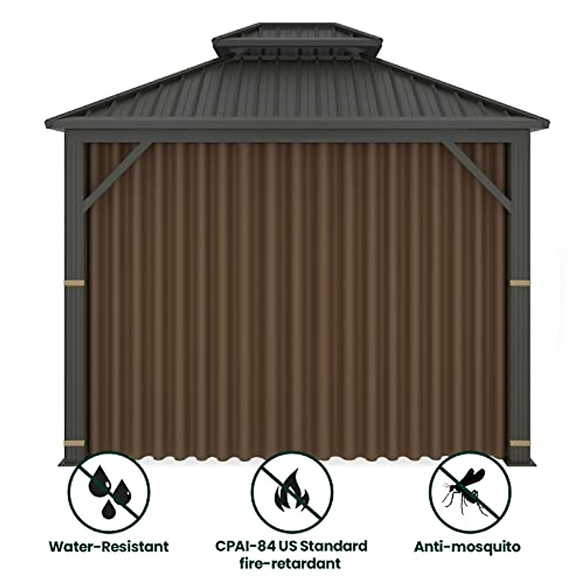 Gazebo Universal Replacement Privacy Curtain, OLILAWN 10' x 12' Privacy Canopy Side Wall, Replacement Gazebo Shade Curtain Privacy Panel for Canopy Gazebo 10x12, One Side Only, Brown