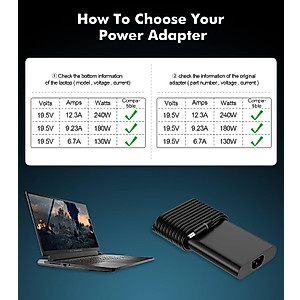 New Slim Replacement for Dell 240W AC Adapter fit Alienware Laptop Charger Precision 7770, G7 15 7500 17 7700, Alienware 15 17 M15 M17 X51 LA240PM180 7.4 mm Barrel with Power Cord