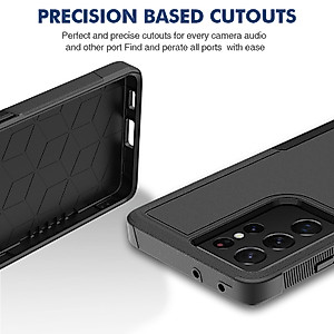 for Samsung Galaxy S21 Ultra Case: Dual Layer Protective Heavy Duty Cell Phone Cover Shockproof Rugged with Screen Protector - Military Protection Bumper Tough - Samsung Galaxy S21 Ultra 5G, Black