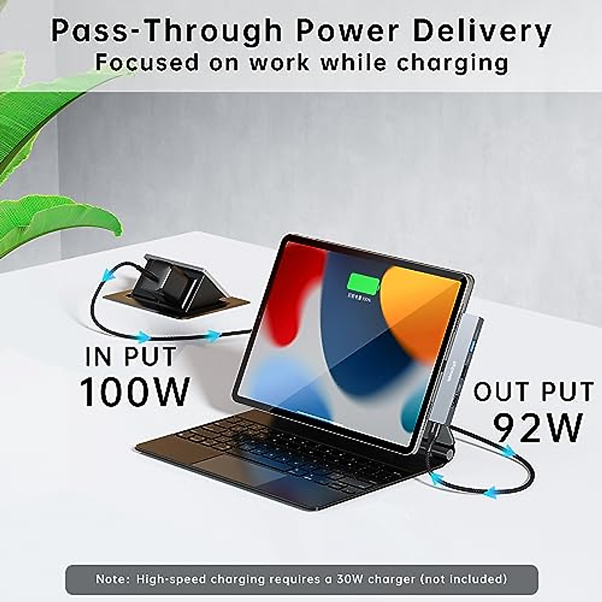 Teleadapt iPad Pro USB C Hub, 5-in-1 Hub Adapter for iPad Pro 2020 2021 11.9 12.9 inches iPad Air 2020, iPad Pro Hub with 4K HDMI, 3.5mm Headphone Jack, 100W USBC Charging, USB 2.0, USB 3.0 Data C Hub