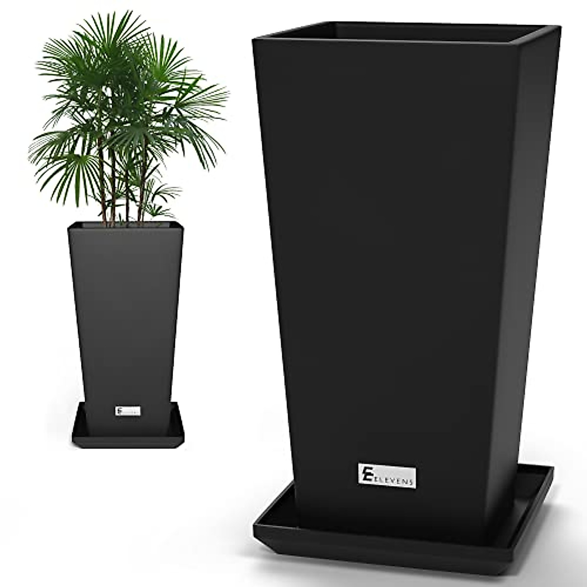 Elevens Outdoor Planter Larger Flower Pots Indoor Taper Garden V-Shape Tall Planters 27 inches Garden Pots Planter - Black（2 Packs）