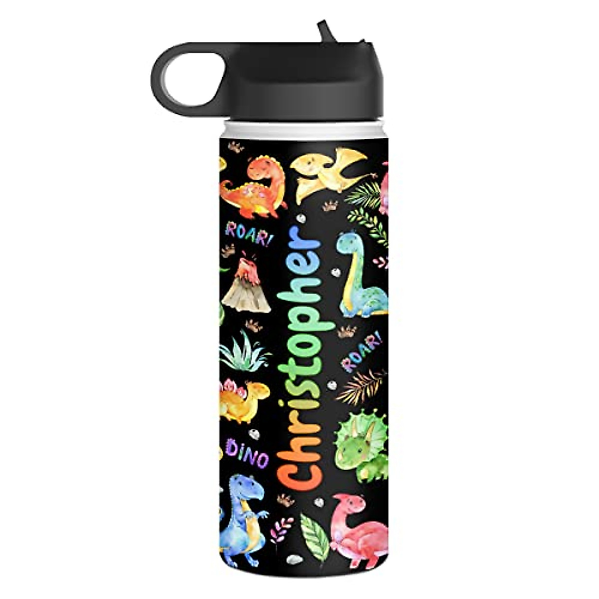 winorax Personalized Dinosaur Water Bottle Dino Stainless Steel Insulated Sports Bottles Drinking Cups For Kids Toddler Boys Girls Back To School Cup With Lid 12oz 18oz 32oz