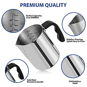 SAEUYVB 32oz Stainless Steel Wax Melting Pot with Heat-Resistant Handle and Dripless Pouring Spout for Candle Making