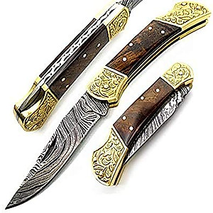 Best.Buy.Damascus1 Damascus pocket knife, Folding knife, Pocket Knife For Men, Knife Set with knife sharpeners Premium Quality gifts for men (Rose Scrimshaw)