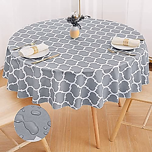 smiry Round Plastic Table Cloth, Waterproof Vinyl Tablecloth with Flannel Backing for Round Tables, Wipeable Spillproof Tablecloths for Dining, Camping, Indoor and Outdoor (60" Round, Grey)