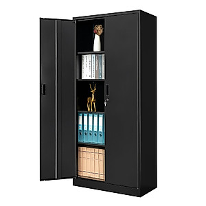 iDEKAI Metal Storage Cabinet with Locking Doors and Adjustable Shelves, 71" H Lockable Steel Storage Cabinets for Home, Office, Garage, School (Black)