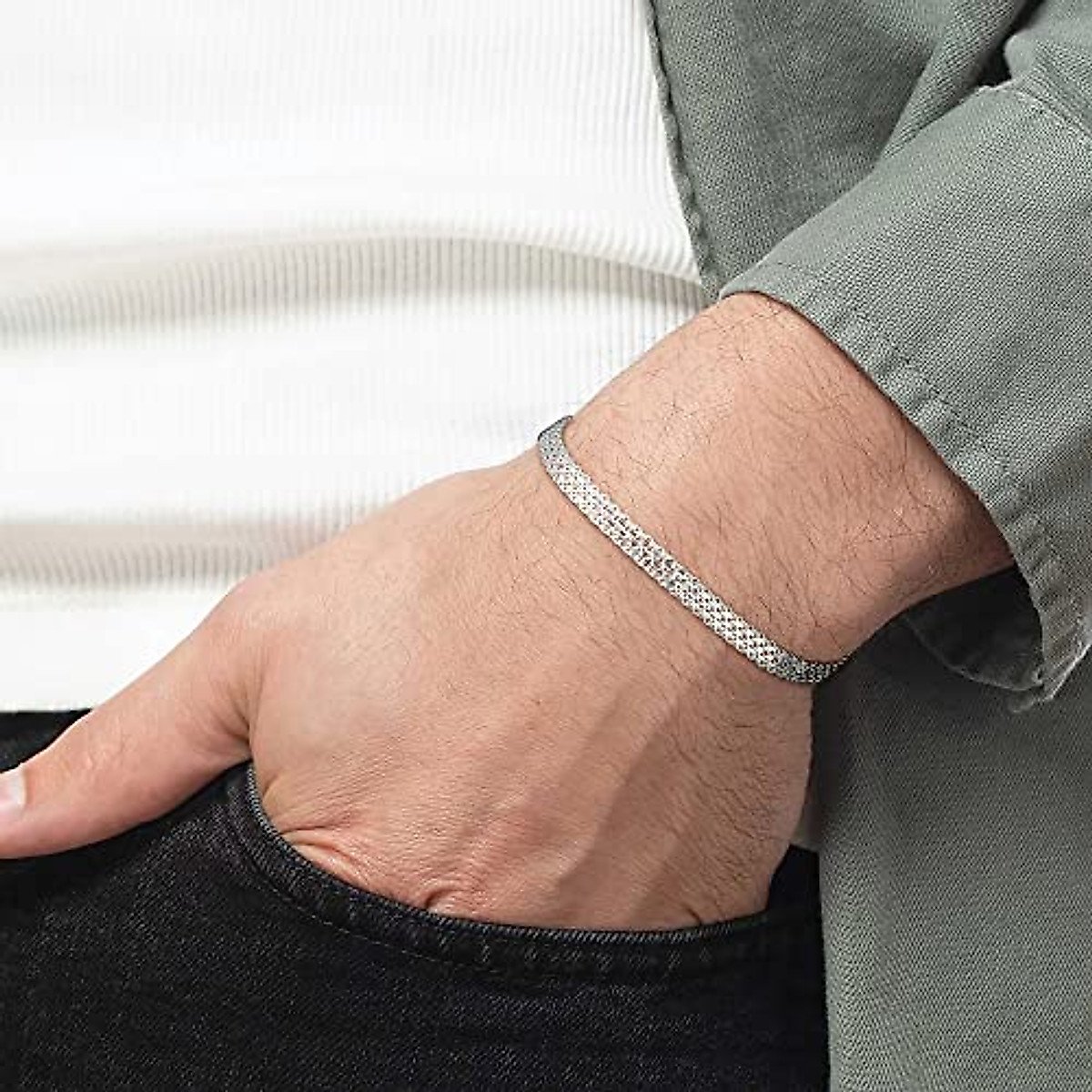 BRIJEWNES Silver Bracelets for Women 925 Sterling Silver Bracelets for Women 4.5mm Mesh Link Chain Bracelet for Women Solid Silver Chain Bracelets for Women 8 Inches Silver Bracelet Jewelry for Women