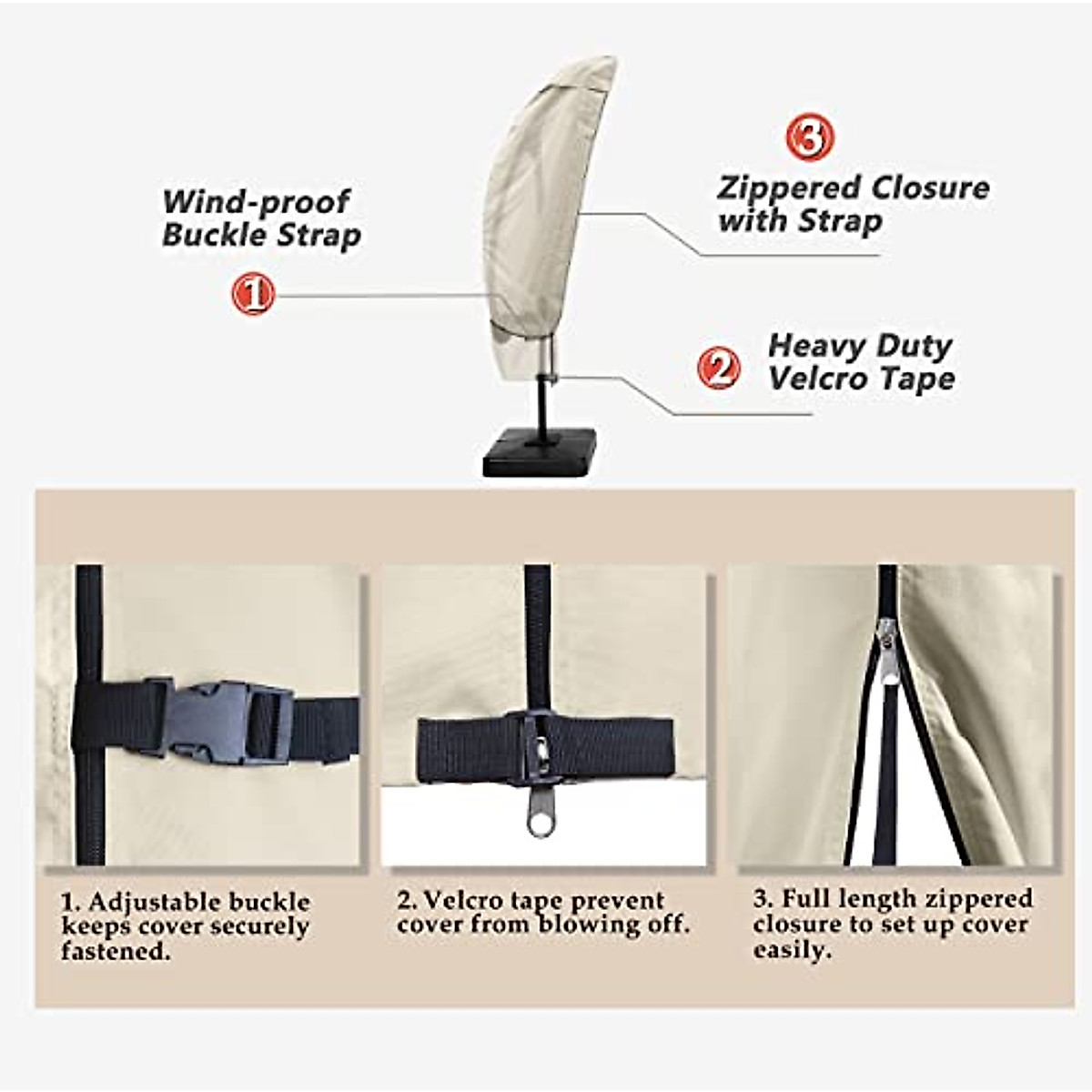 Porch Shield Patio Umbrella Cover - Outdoor Waterproof Garden Offset Banana Parasol Cover Fits Cantilever Offset Umbrella 12-14 Feet, Beige