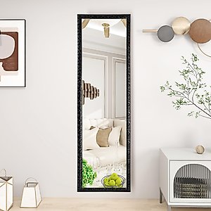 Kacalujia Full Length Mirror, Door Mirror with Engraving Frame, Full Body Mirror, Wall Mounted Mirror for Bedroom, Living Room, Home Decor, 50"x13.9", Black