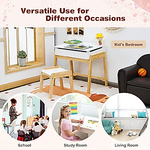 Costzon Kids Table and Chair Set, Wooden Lift-top Desk & Chair w/Storage Space, Safety Hinge, Gift for Toddler Drawing, Reading, Writing, Homeschooling, Children Activity Table & Chair (White)